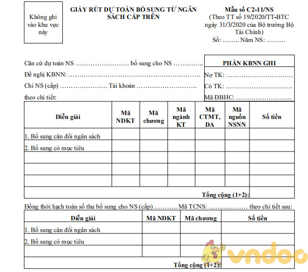 Mẫu C2-11/NS: Giấy rút dự toán bổ sung từ ngân sách cấp trên