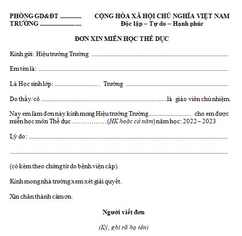 3 Mẫu đơn xin miễn học thể dục mới nhất năm 2024 - HoaTieu.vn