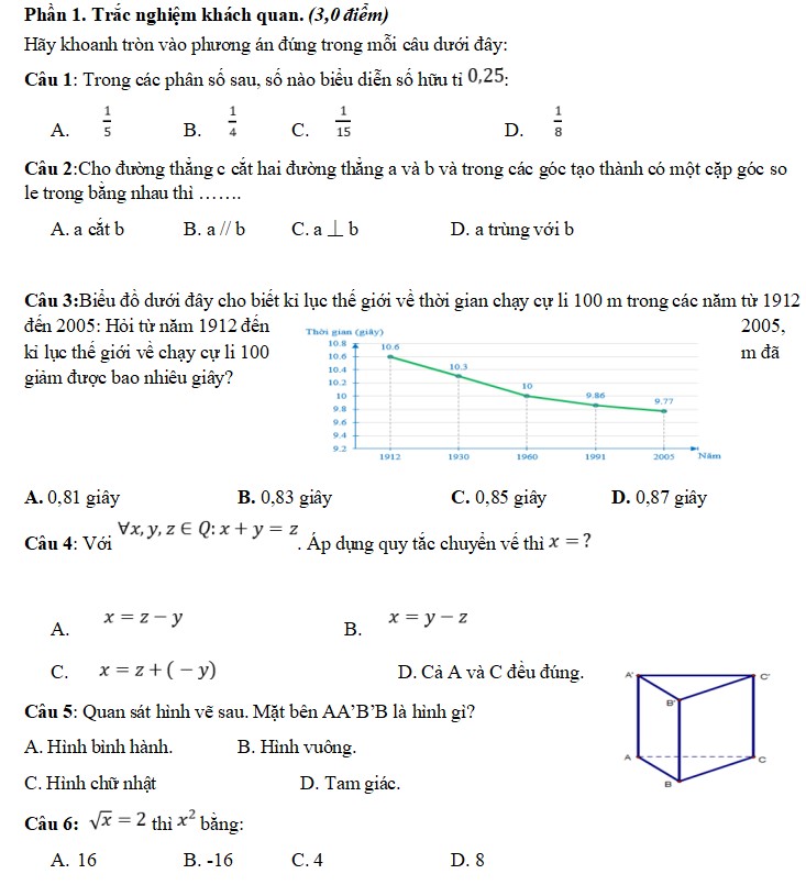 (13 đề) Đề thi cuối kì 1 Toán 7 Cánh Diều mới nhất
