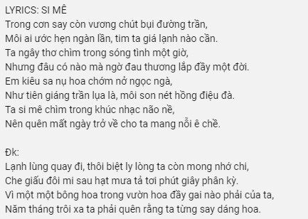 Lời bài hát Si Mê Đạt Long Vinh (Em kiêu sa nụ hoa chớm nở ngọc ngà)