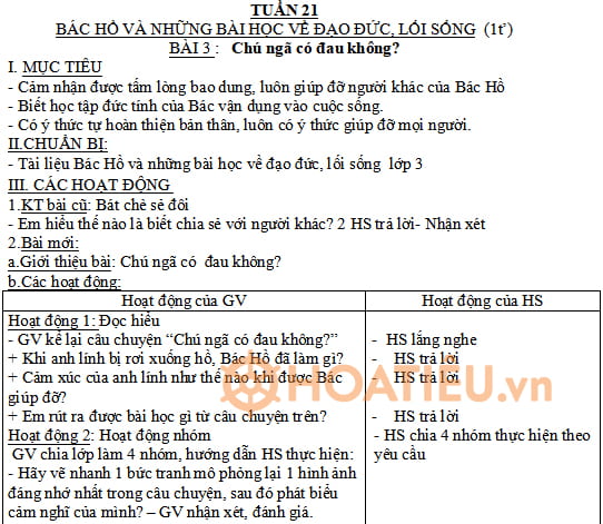 Giáo án Bác Hồ và những bài học về đạo đức, lối sống lớp 3 năm 2024-2025