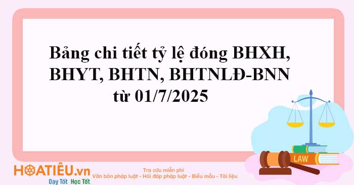 Bảng chi tiết tỷ lệ đóng BHXH BHYT BHTN mới nhất từ 01/7/2025 của doanh ...